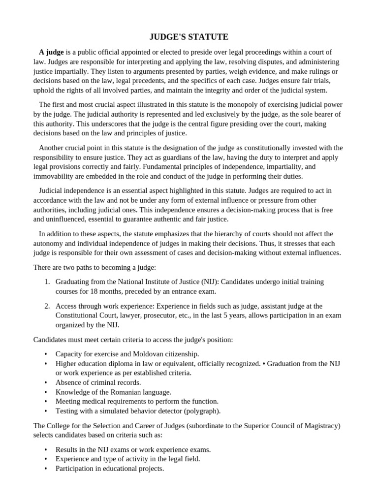 Judge's Role and Responsibilities in Moldova | PDF | Prosecutor | Law Clerk