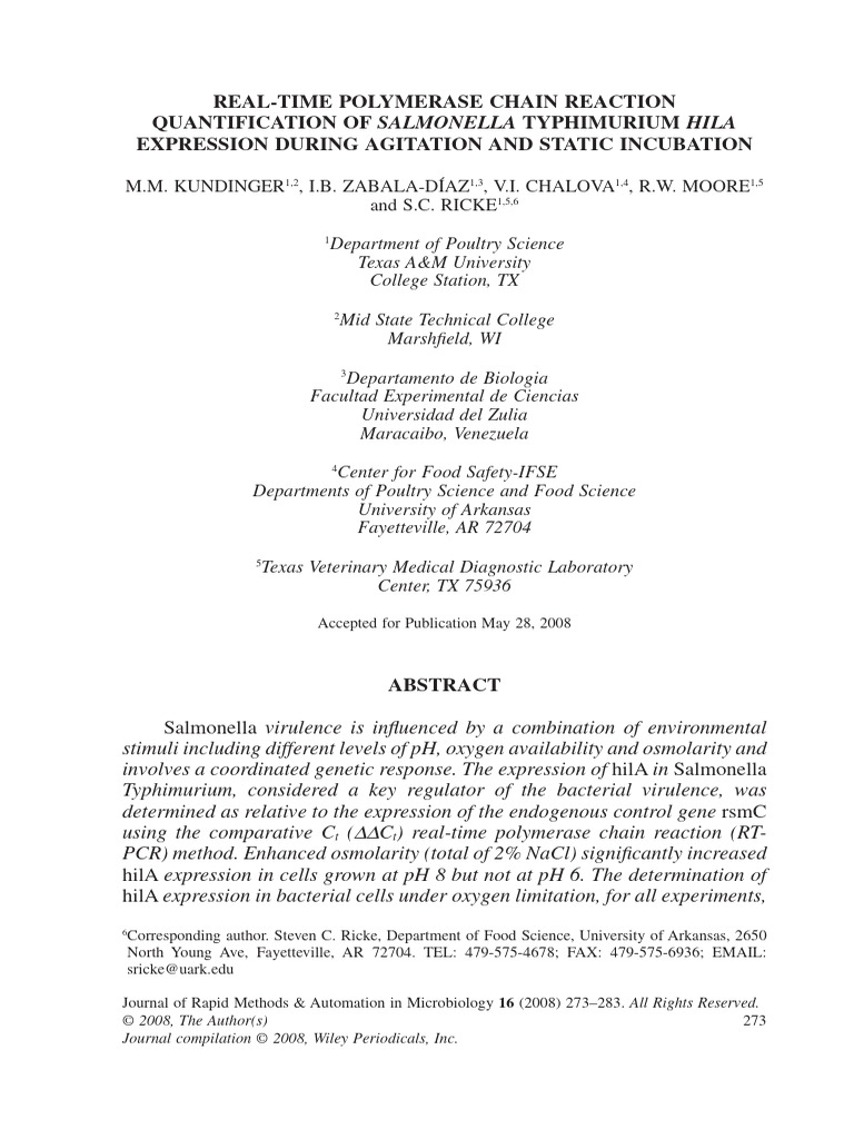 Real-Time Polymerase Chain Reaction Quantification of Salmonella Typhimurium Hila Expression ...
