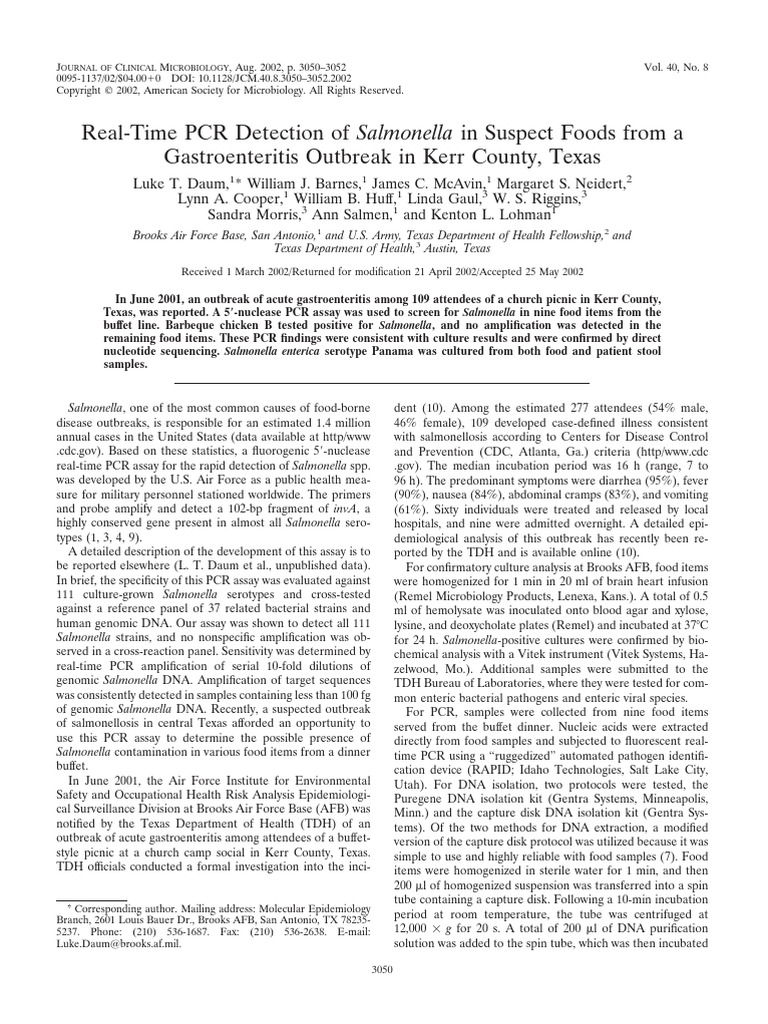 Real-Time PCR Detection of Salmonella in Suspect Foods From A ...