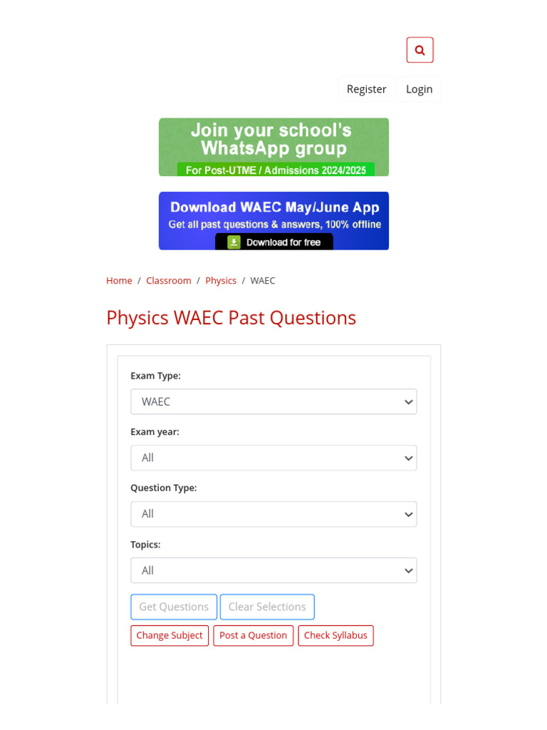 Physics WAEC Past Questions - Myschool | PDF | Oscillation | Pendulum