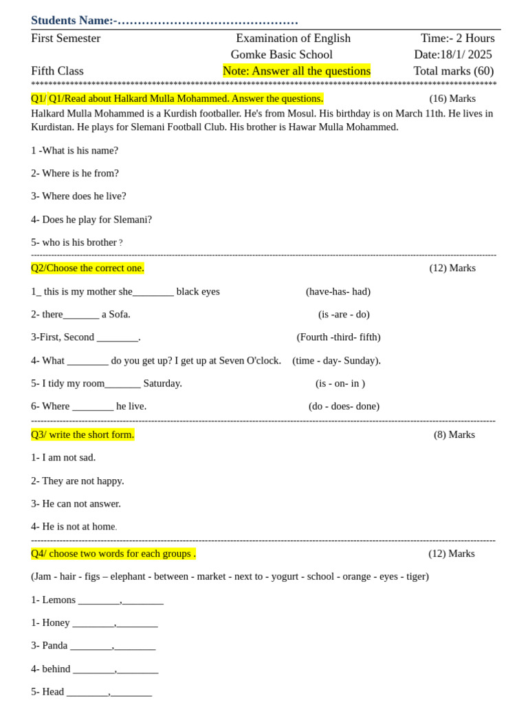 ENGLISH 5 - Final 60 2025 | PDF