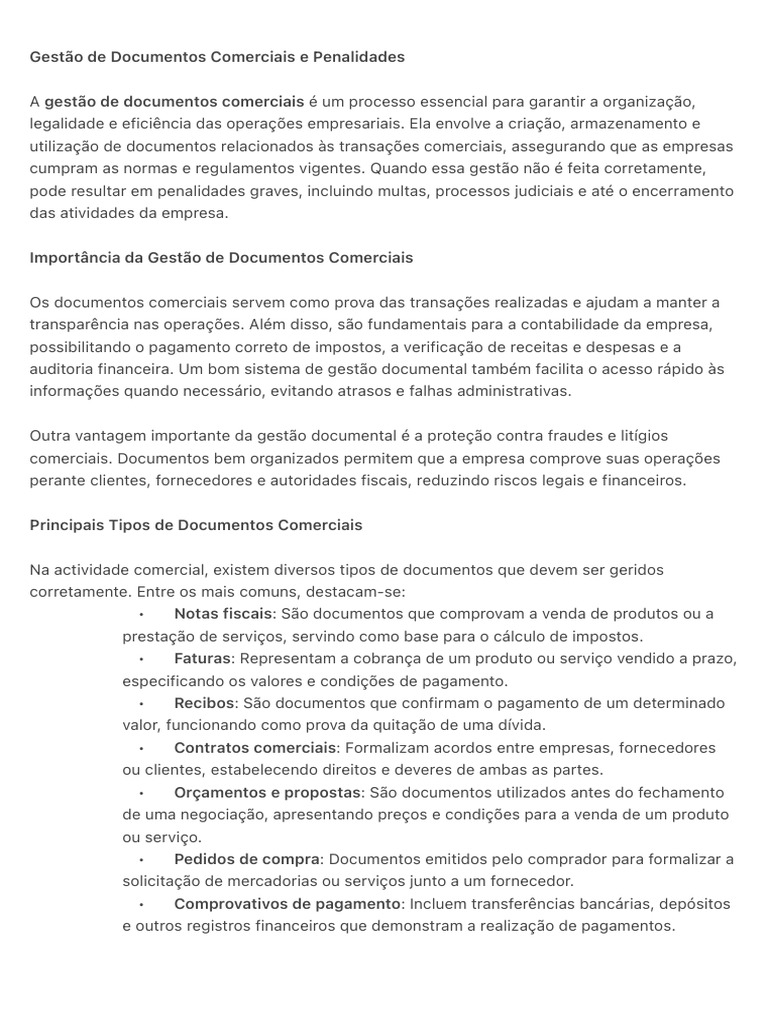 Gestão de Documentos Comerciais e Penalidades | PDF | Contabilidade | Impostos