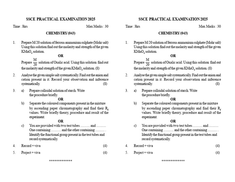 Ssce Practical Examination 2025 Ssce Practical Examination 2025 | PDF | Salt (Chemistry) | Chemistry