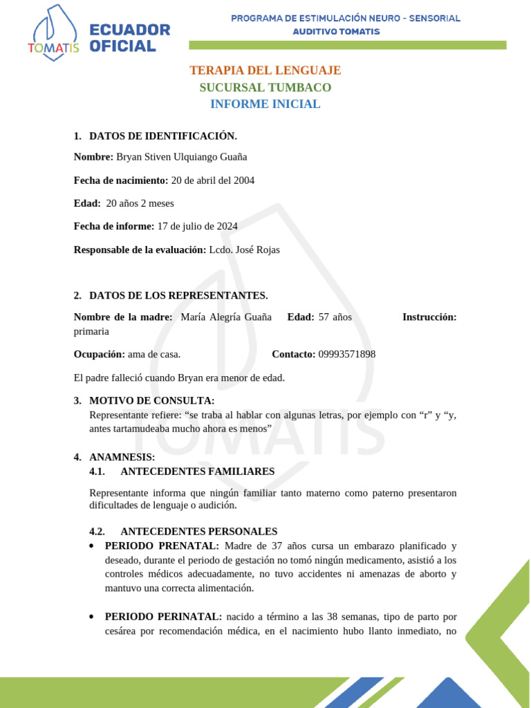 Informe Bryan Ulquiango | PDF | Tartamudeo