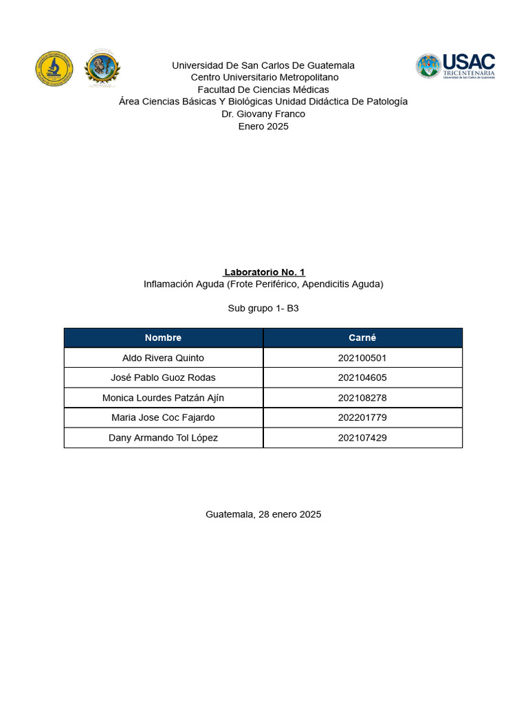 Lab. No. 1.grupo B3-1 | PDF | Inflamación | Biología