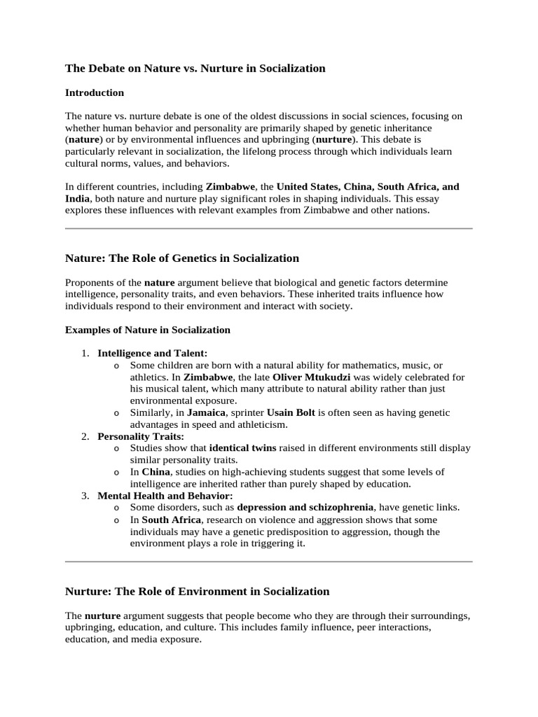 The Debate On Nature Vs Nurture | PDF | Nature Versus Nurture ...