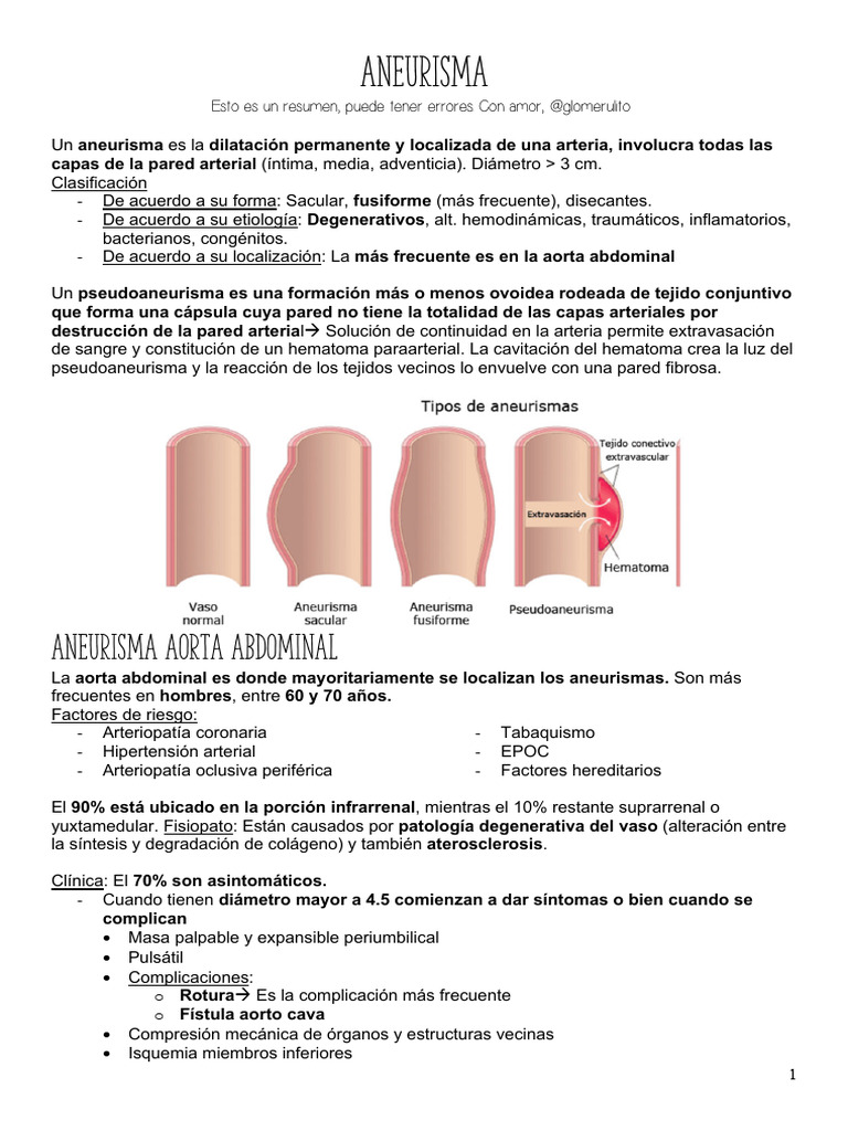 Aneurisma | PDF | Angiología | Especialidades Medicas