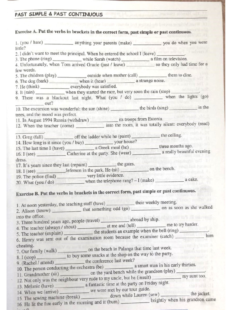 Past Simple Past Cont T | PDF