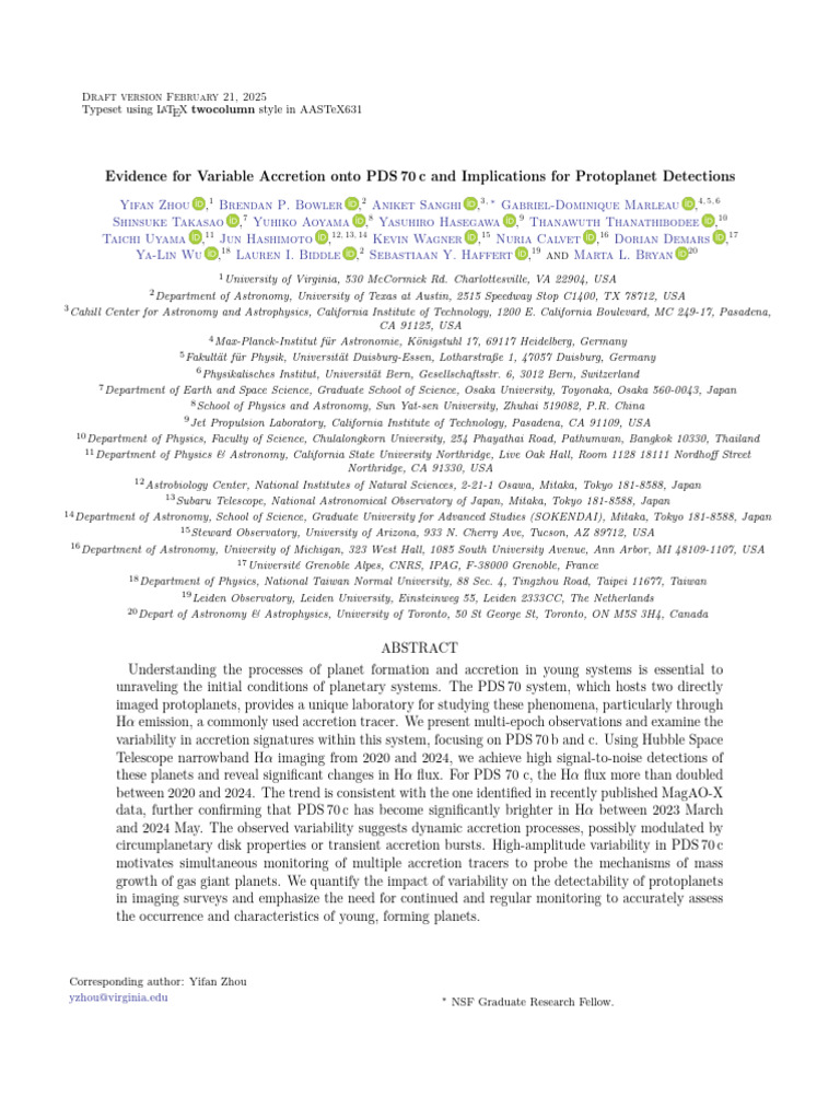 Variable Accretion in PDS 70 c Observed | PDF | Hubble Space Telescope ...