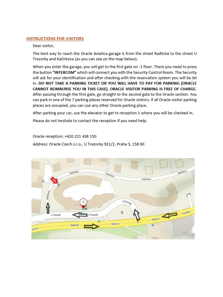 Visitor Parking Instructions at Oracle | PDF
