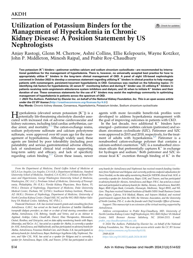Potassium Binder AKDH Nov 24 | PDF | Chronic Kidney Disease | Nephrology