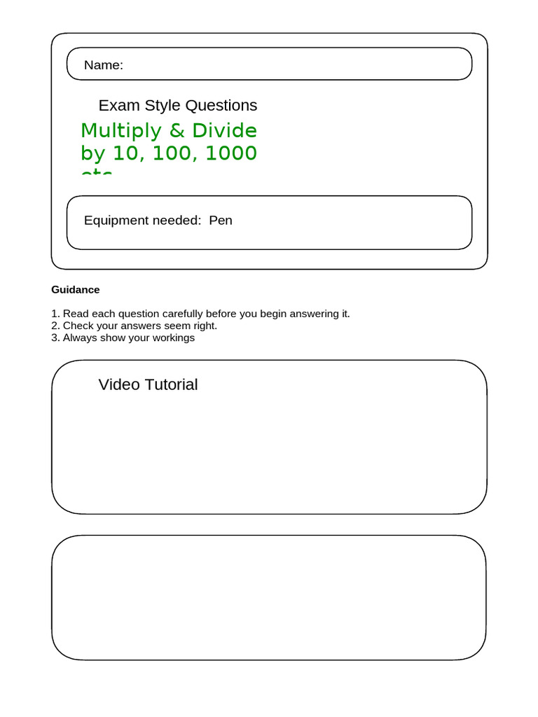 Multiplying Dividing 10 100 1000 | PDF