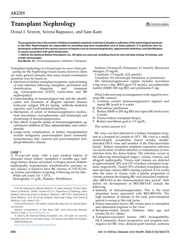 Transplant Nephrology Essentials | PDF | Kidney Transplantation ...