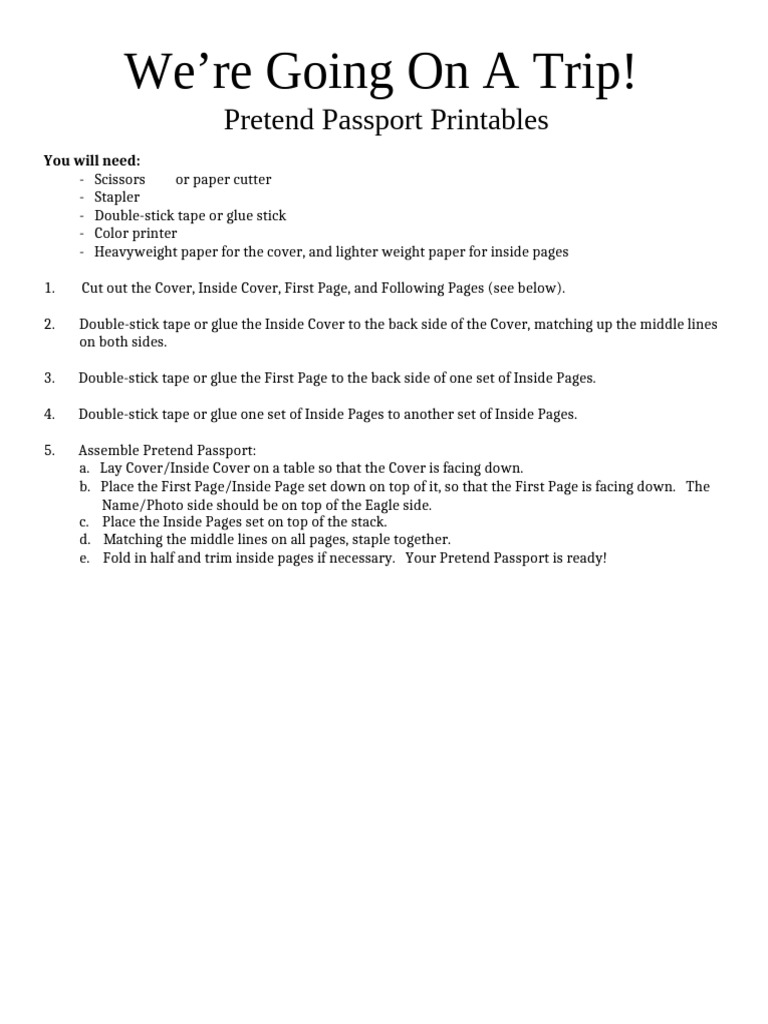 DIY Pretend Passport Printables Guide | PDF