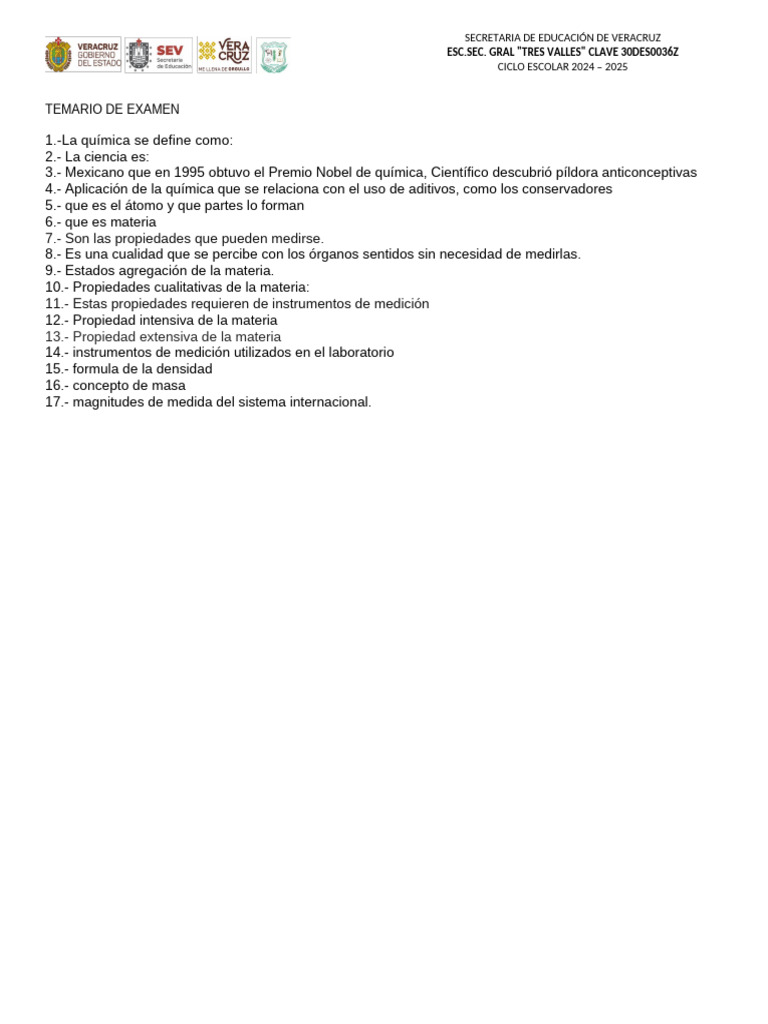 Temario de Examen | PDF