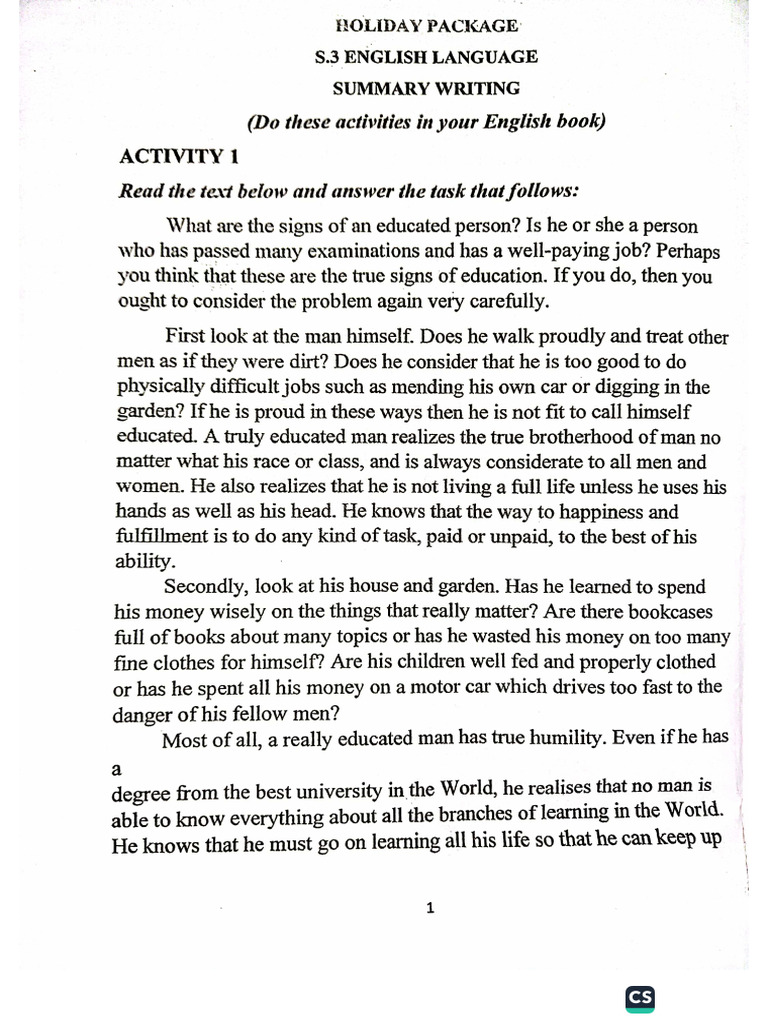 English Holiday Package | PDF