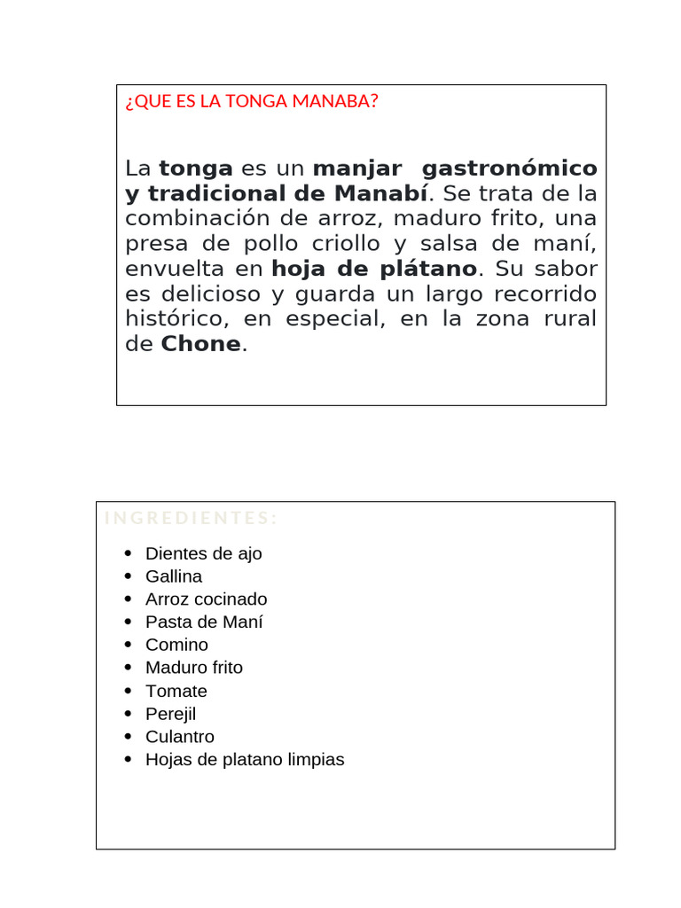 Tonga Manaba: Delicia de Manabí | PDF
