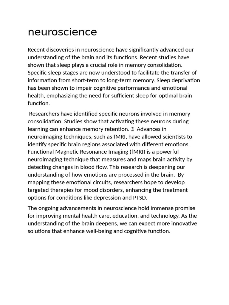 Advances in Neuroscience and Memory | PDF
