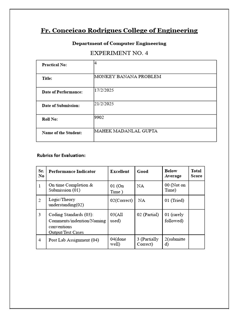 Exp 4 Monkey Banana Problem | PDF | Clause