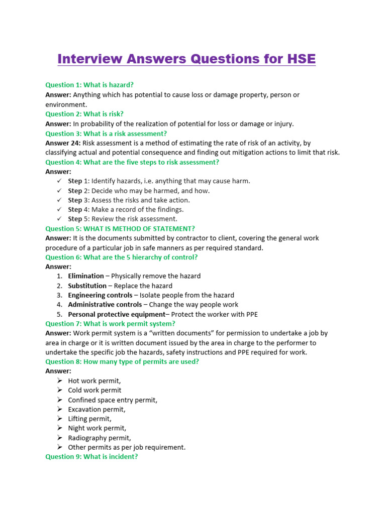 Interview Question HSE(1) | PDF | Fires | Risk