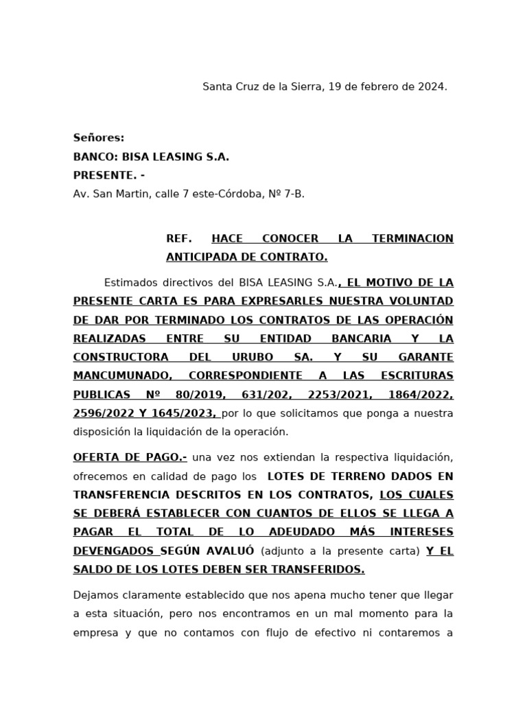 Carta Notariada Oferta de Pago Banco Bisa 2 | PDF | Pagos | Bancos