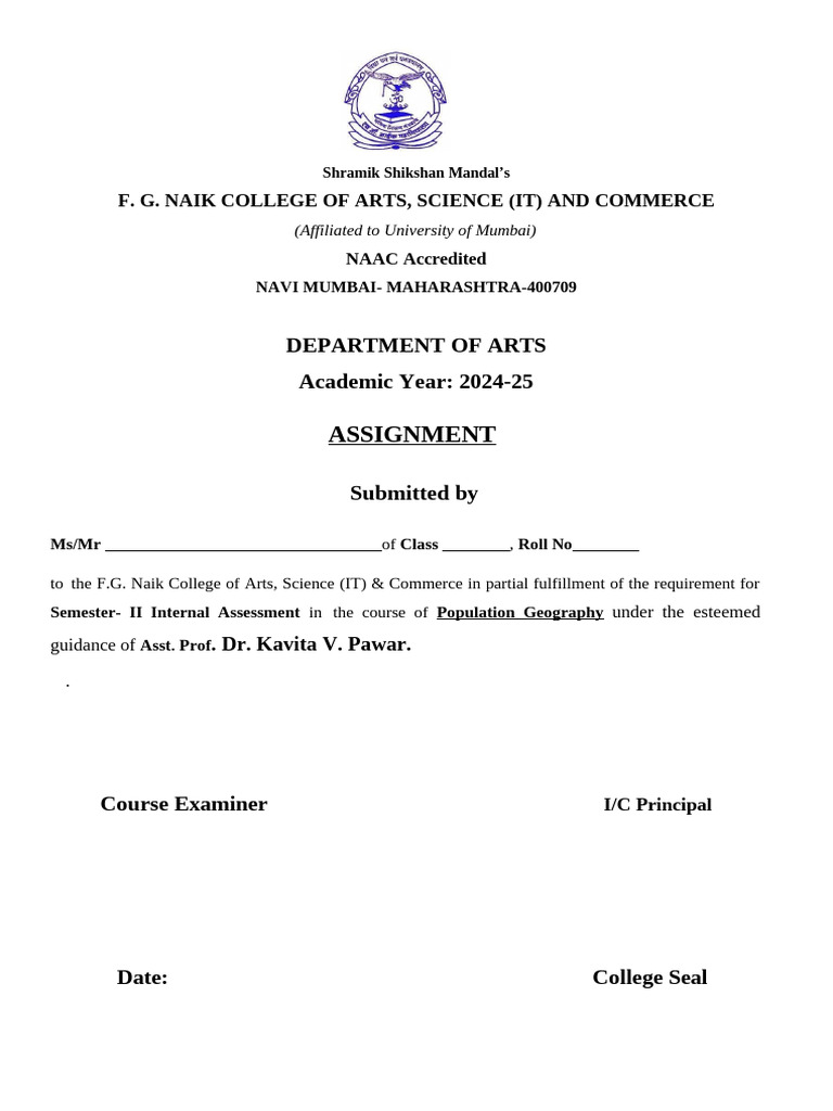F.G. Naik College BA Assignment Template | PDF | Science