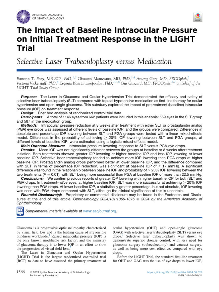 Selective Laser Trabeculoplasty Versus Medication | PDF | Glaucoma ...