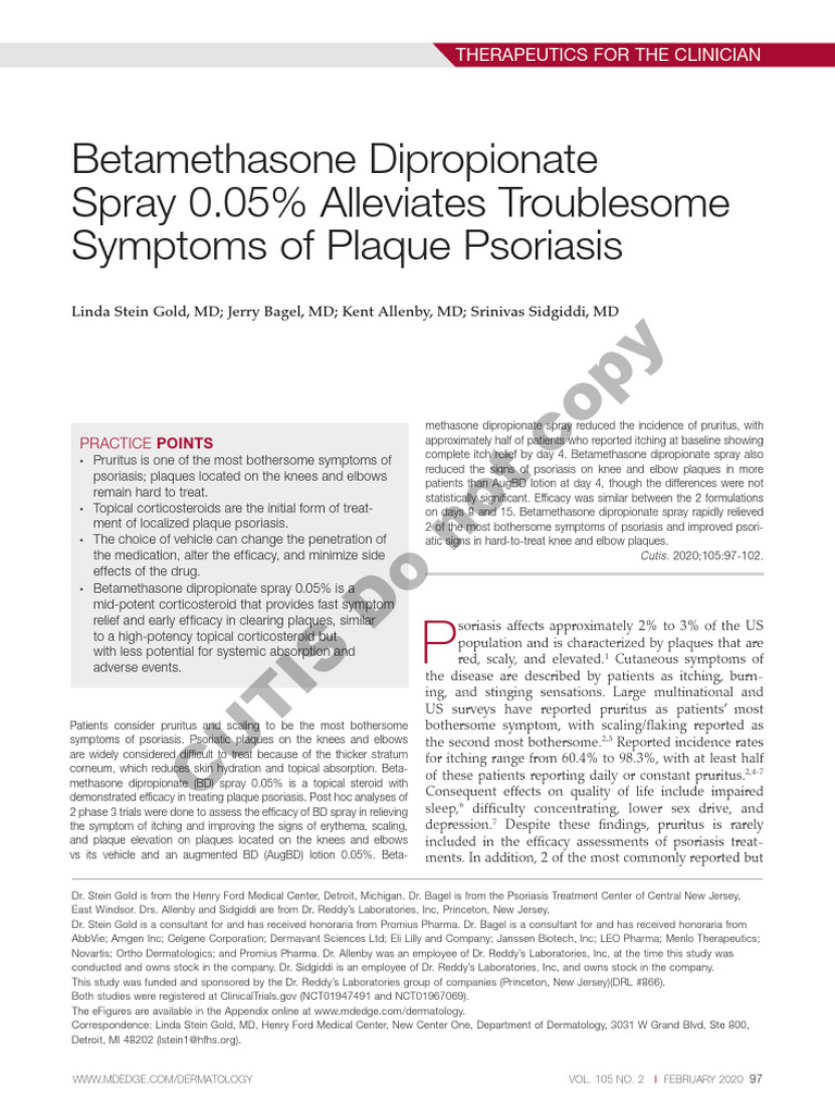 Betamethasone Dipropionate Spray 0.05% | PDF | Psoriasis | Topical ...