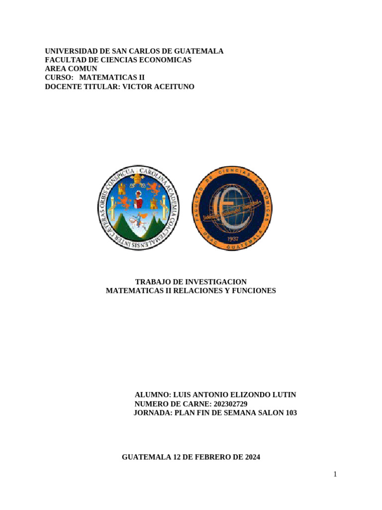 Investigacion Funciones Usac Mate 2 2024 | PDF | Sistema de coordenadas ...