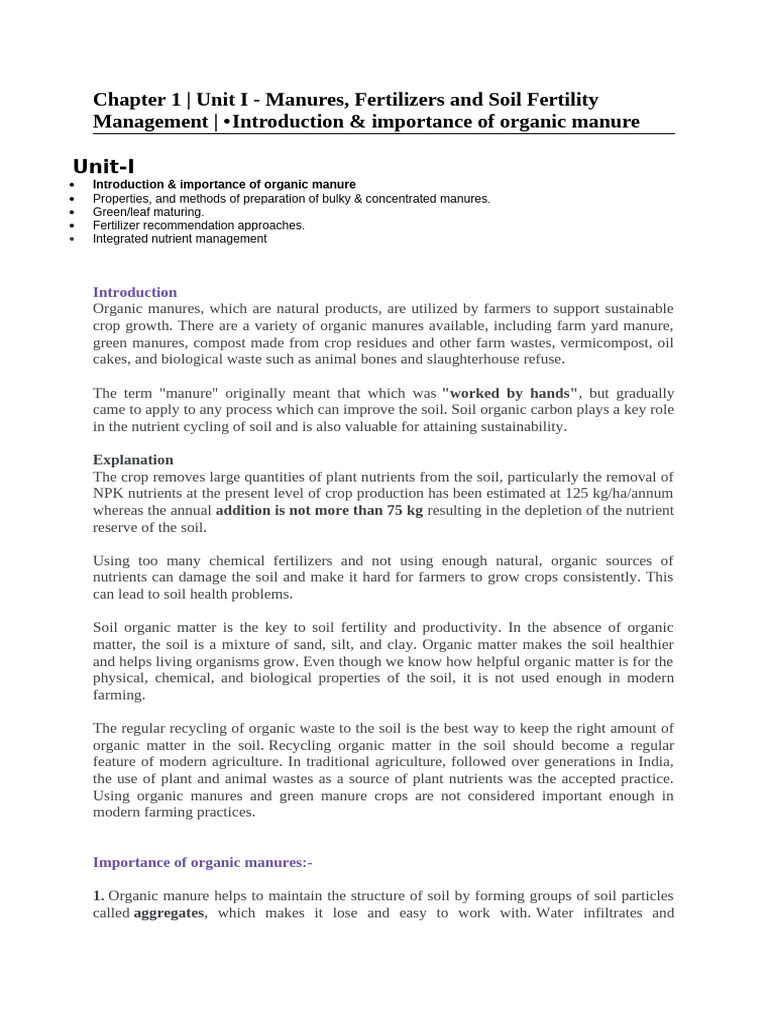 1638Unit I - Manures, Fertilizers and Soil Fertility Management ...