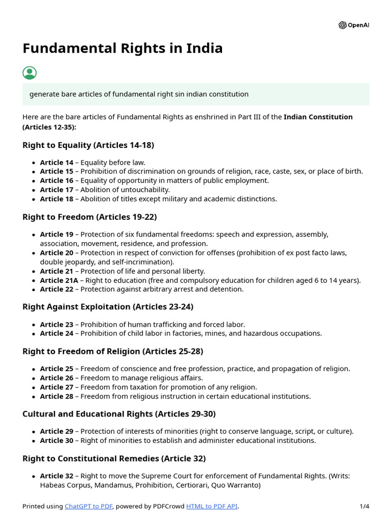 India's Fundamental Rights Overview | PDF | Justice | Crime & Violence