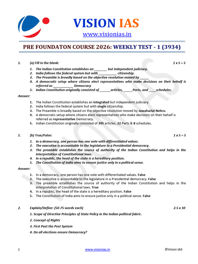 311a4-pre-foundation-course-weekly-test-1---3934---2026-answer | PDF ...