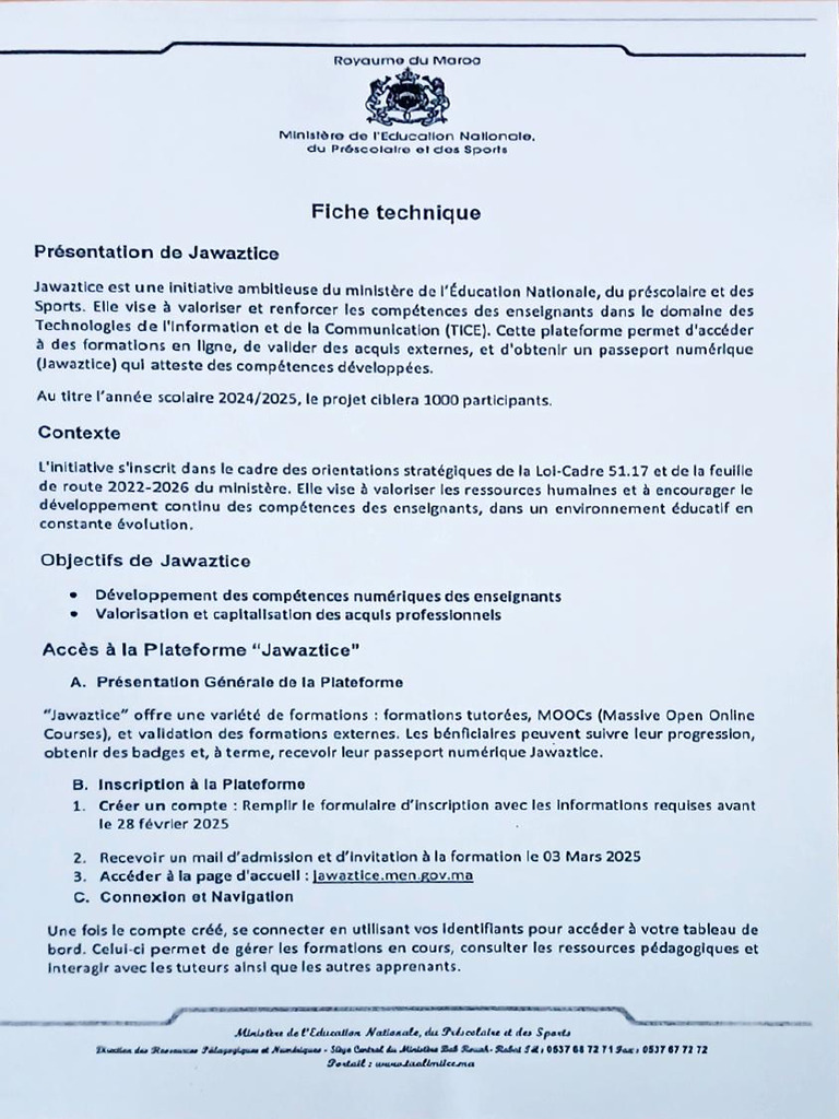 Fiche Technique Jawaz Tice | PDF