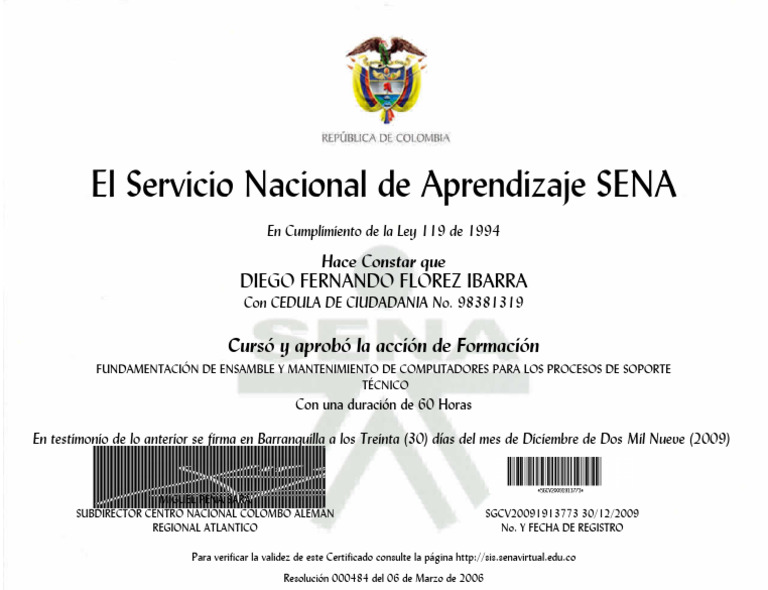 Certificado Sena | PDF