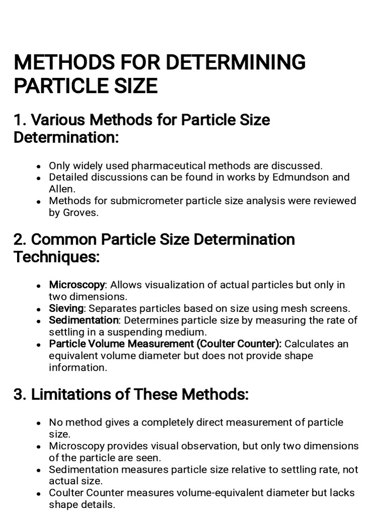 Methods For Determining Particle Size | PDF | Particle Size Distribution | Microscope