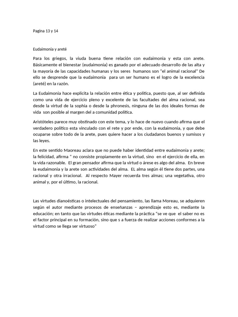 Eudaimonia y Areté: Virtud y Razón | PDF