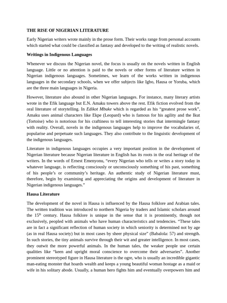 Evolution of Nigerian Literature | PDF