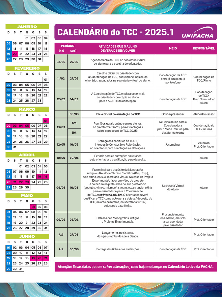 Calendário TCC 2025 | PDF