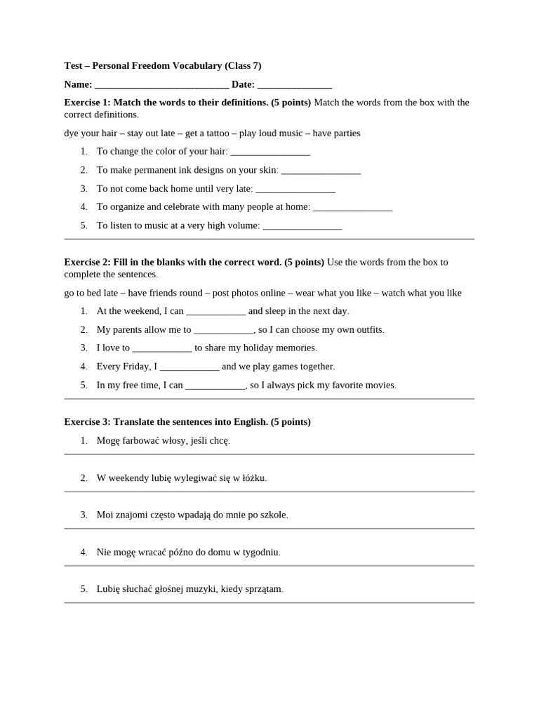 Unit 5 Test: Personal Freedom Vocabulary | PDF