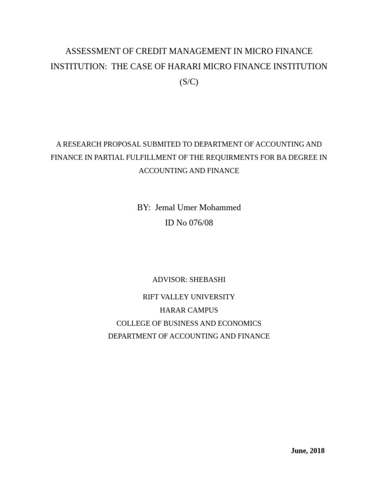 Jemal Umer Proposal | PDF | Microfinance | Loans