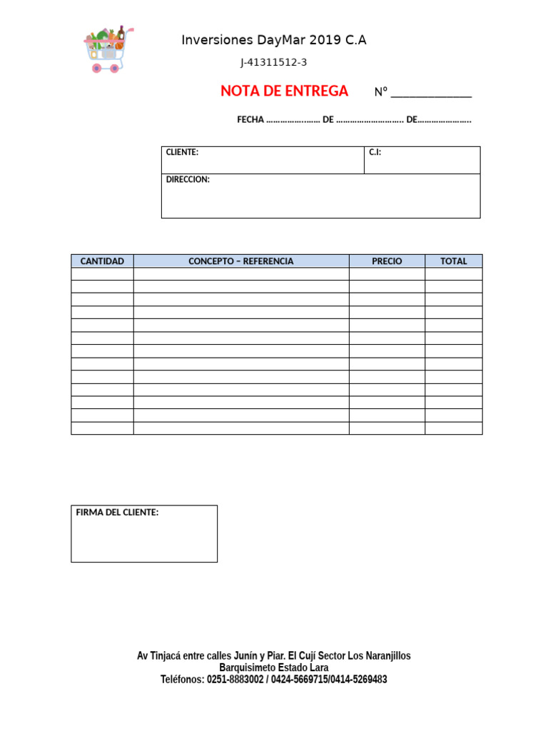 Nota de Entrega Inversiones DayMar 2019 | PDF