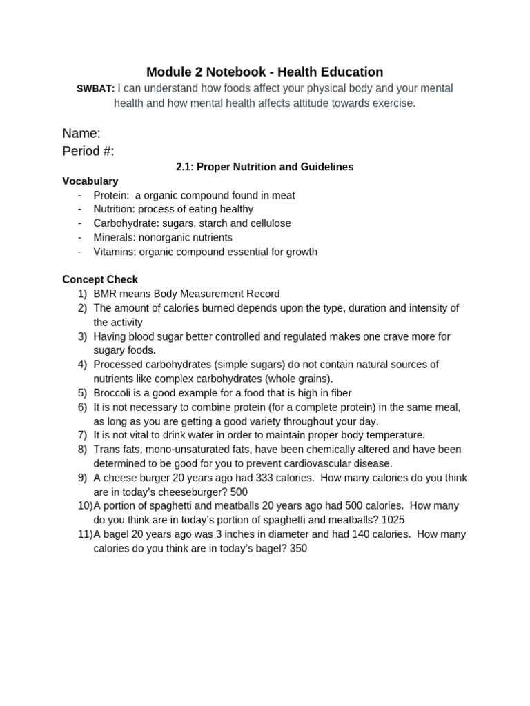 Module 2 Notebook - Health Ed | PDF | Fat | Carbohydrates