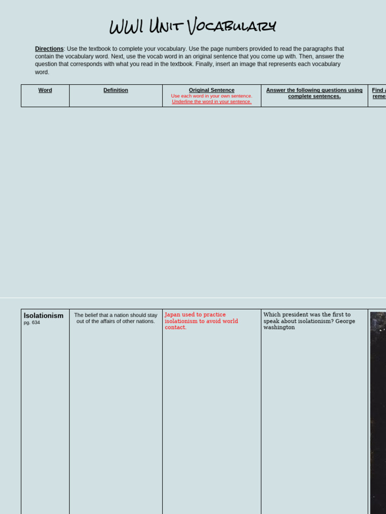 Copy of Noto-WWI Vocabulary | PDF | Imperialism | Nationalism