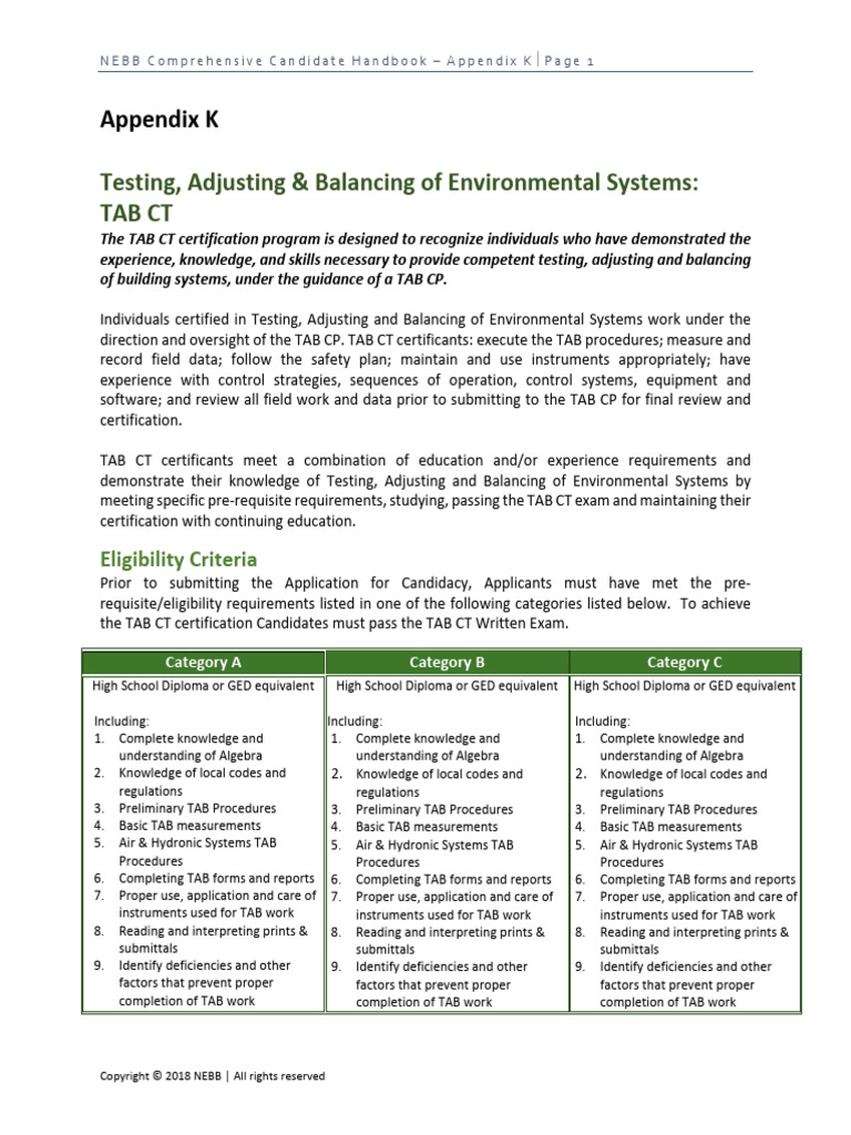 Appendix K - TAB Certified Technician - UPDATED FINAL - 4.9.18 | PDF | General Educational ...