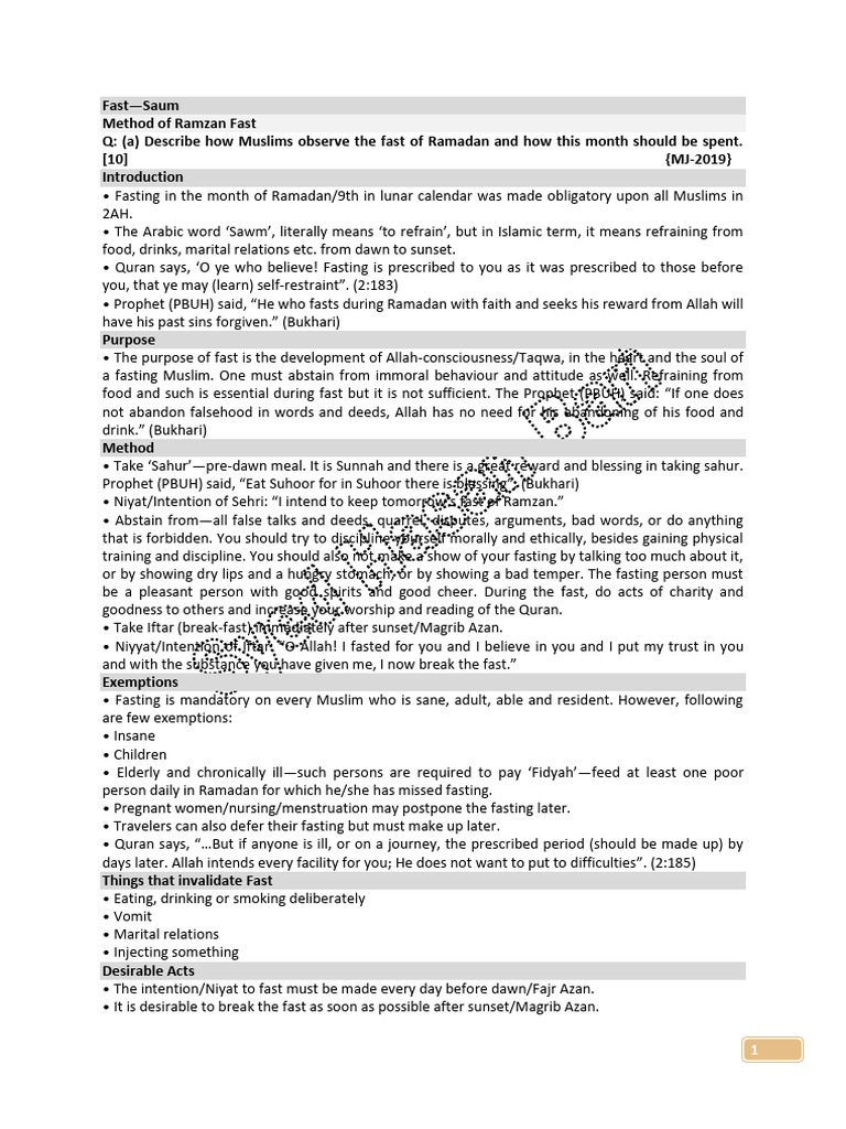 Fasting & Zakat (SHB) | PDF | Ramadan