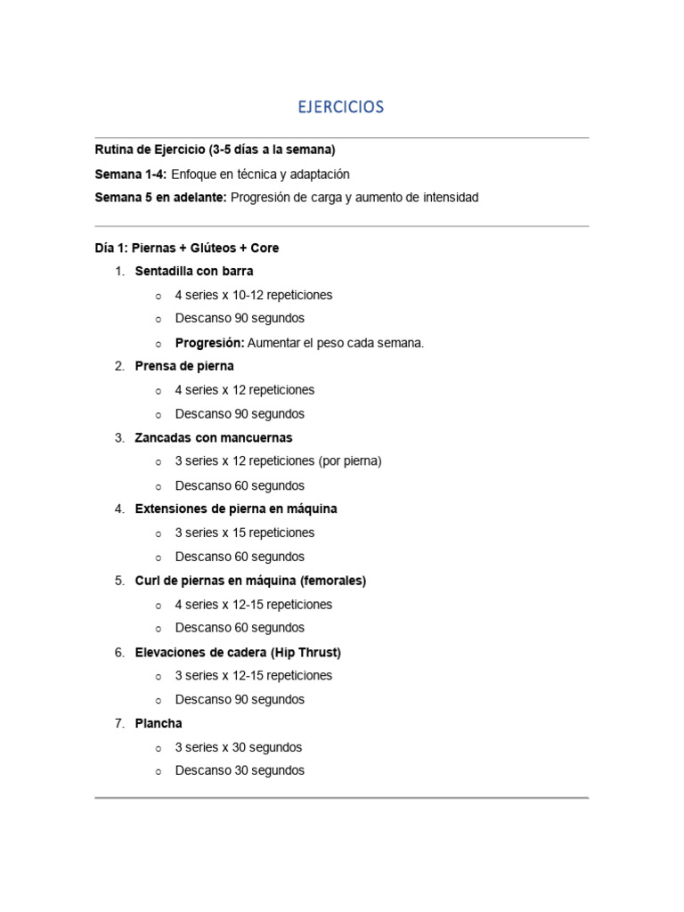 Rutina de Ejercicio: Fuerza y Cardio | PDF | Ejercicio físico ...