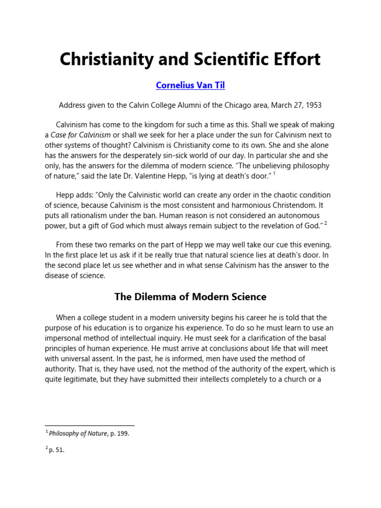Calvinism's Role in Modern Science | PDF | Hypothesis | Revelation