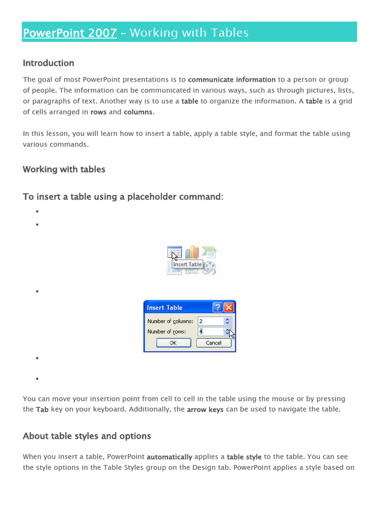 10 Working with Tables | PDF | Cursor (User Interface) | Menu (Computing)