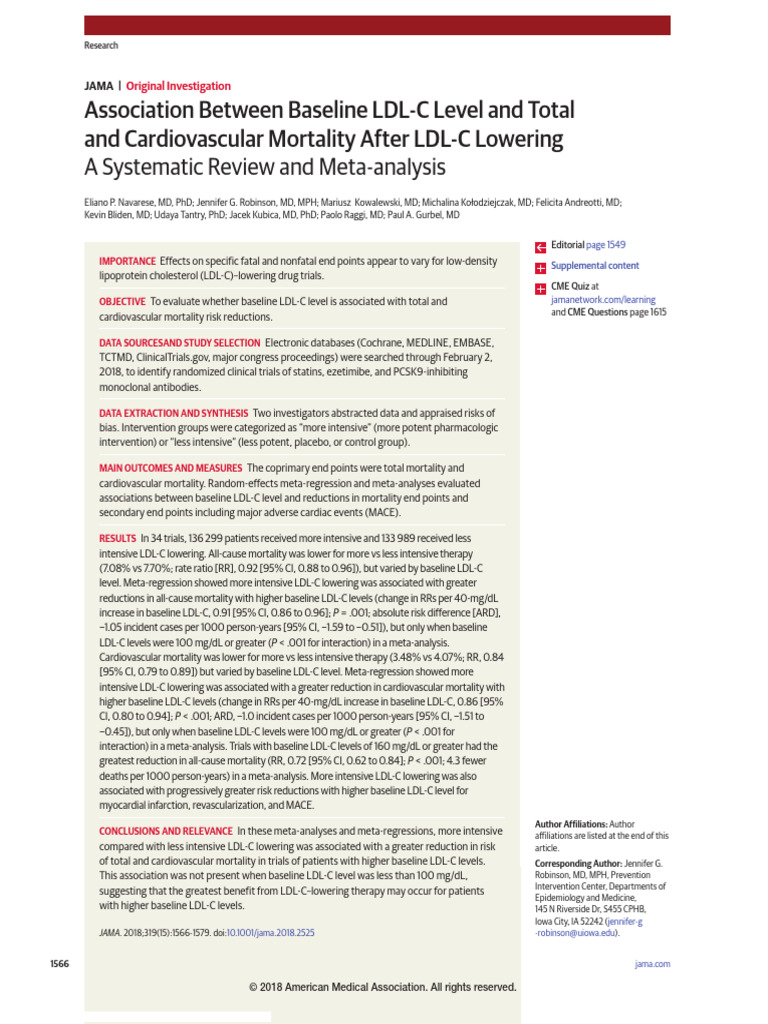 LDL and Mortality | PDF | Low Density Lipoprotein | Statin