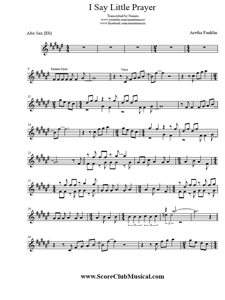 Aretha Franklin - I Say Little Prayer - Alto Sax | PDF